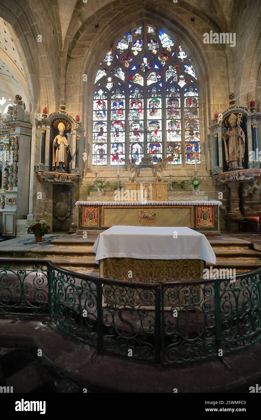 320 Saint Ronan Church main altar at the nave bottom and chevet ...