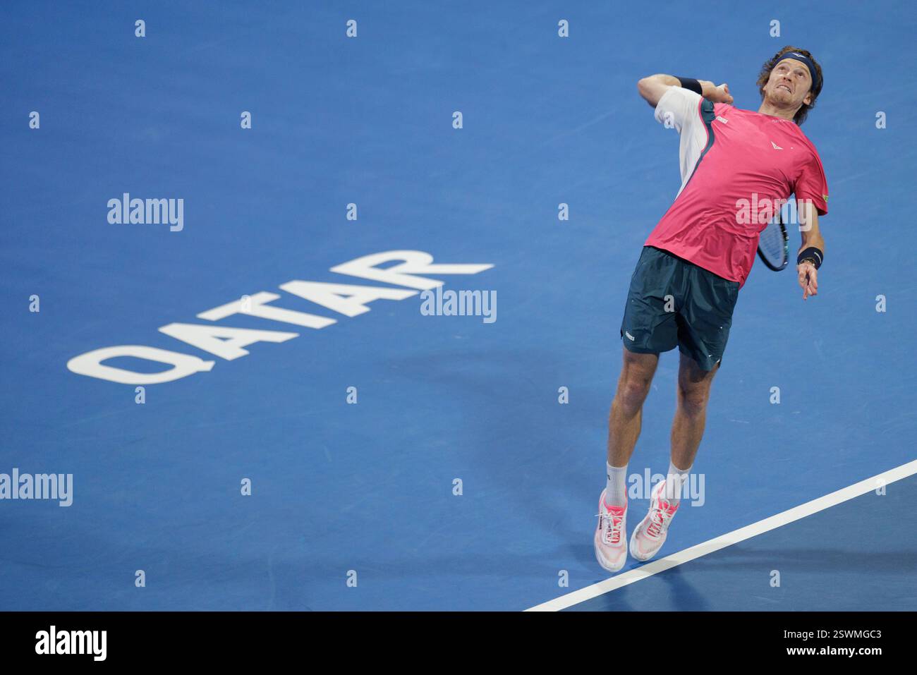 Doha, Qatar. 21st Feb, 2025. Andrey Rublev of Russia during the 2025 ...