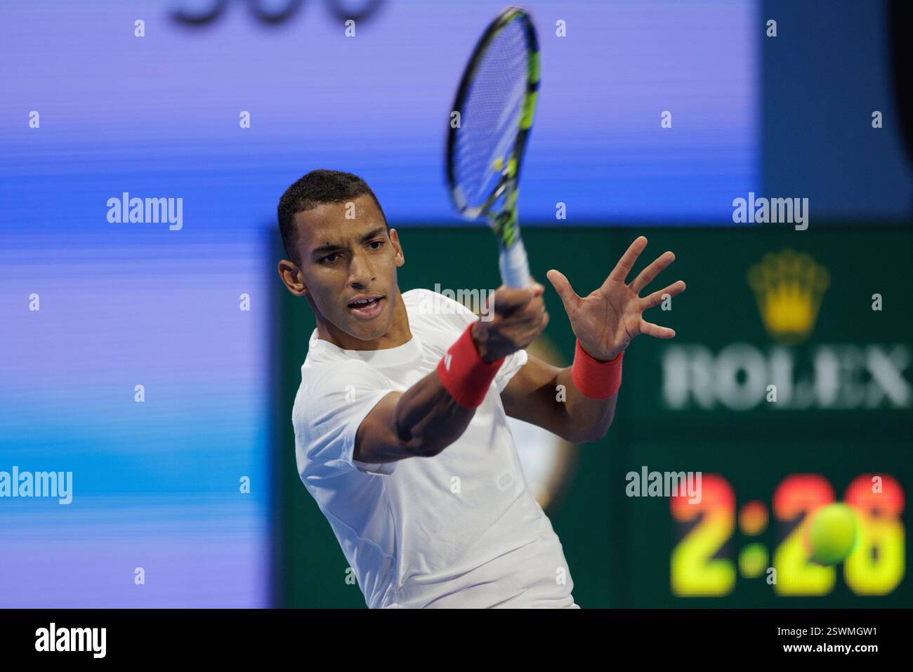 Felix Auger-Aliassime of Canada during the 2025 Qatar ExxonMobil Open ...