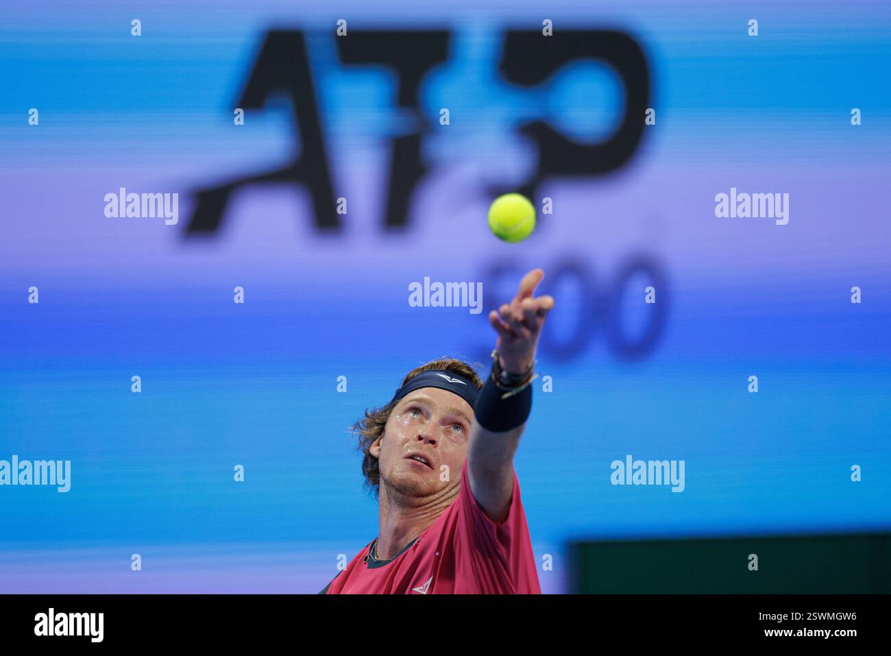Andrey Rublev of Russia during the 2025 Qatar ExxonMobil Open, ATP 500 Tennis open on 21 ...
