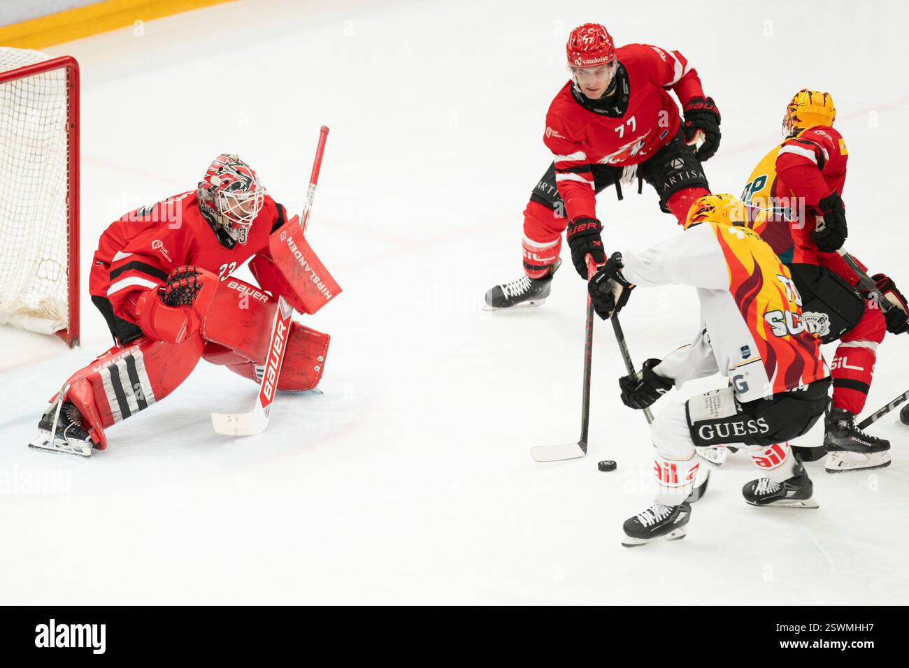 Lausanne, Switzerland. , . Kevin Pasche (goalkeeper) of Lausanne HC #33 ...