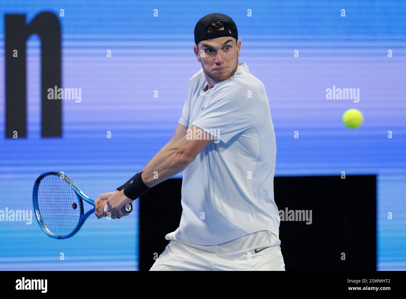 Jack Draper of Great Britain during the 2025 Qatar ExxonMobil Open, ATP ...