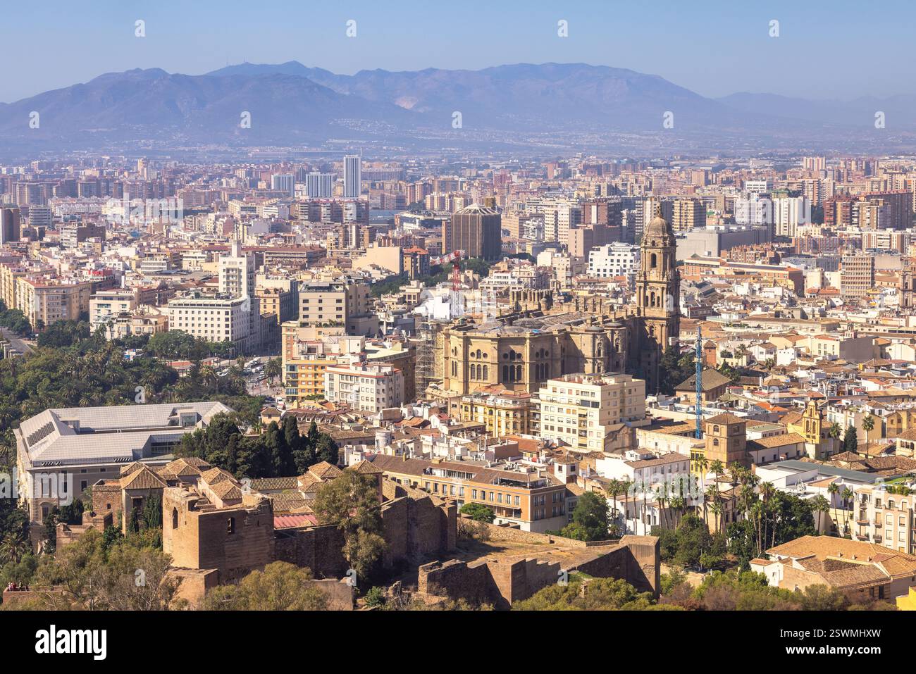 Malaga, seaside city in Andalusia, Spain, Europe. Panoramic view of a ...