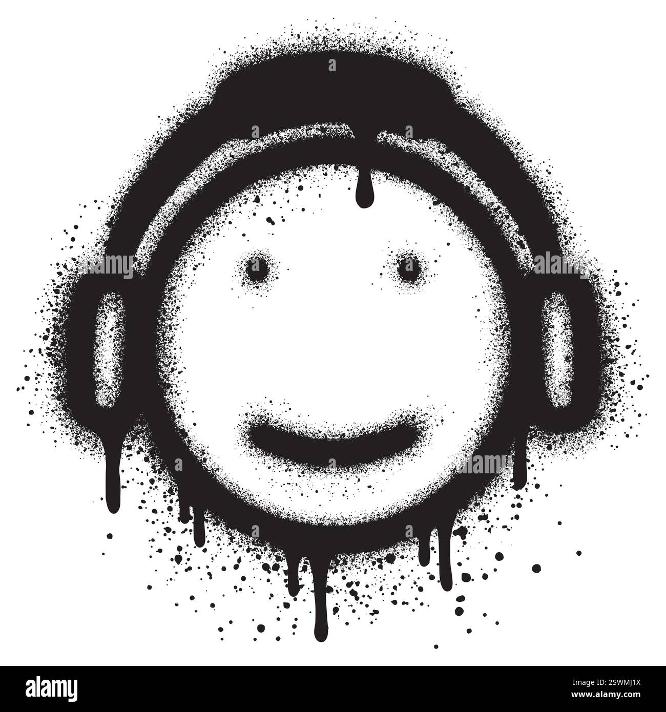 Graffiti emoticon Cool Face with headphones isolated with a white ...