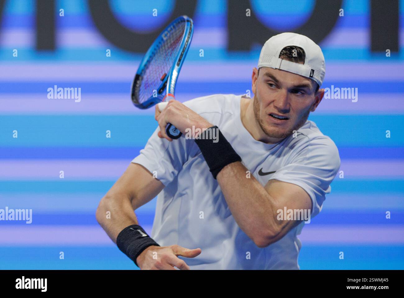 Jack Draper of Great Britain during the 2025 Qatar ExxonMobil Open, ATP ...