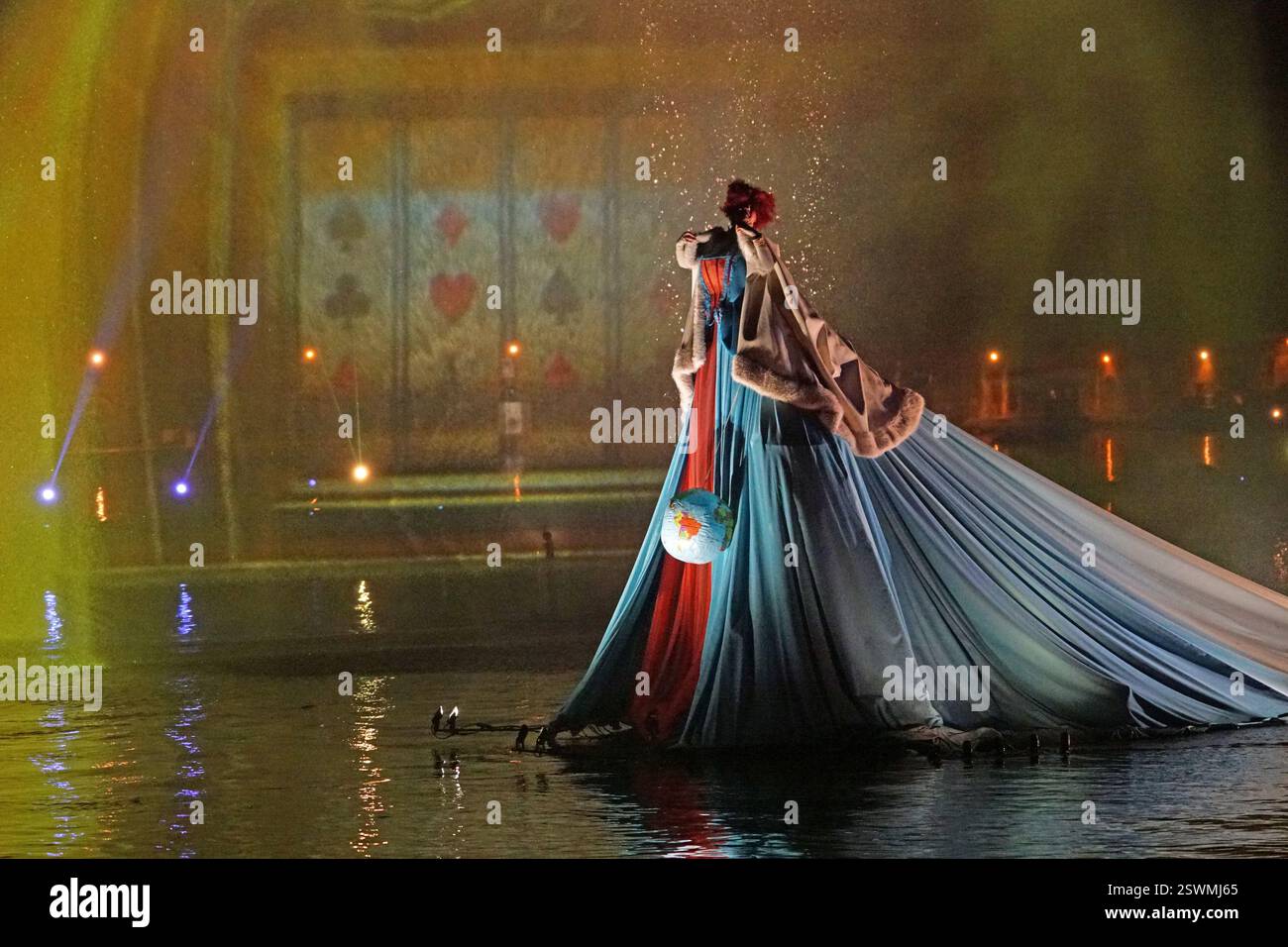 Cast members perform in a show on water titled 'Giacomo. A love story ...