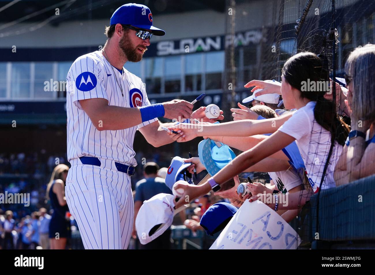 Chicago Cubs designated hitter Gage Workman signs autographs for fans ...