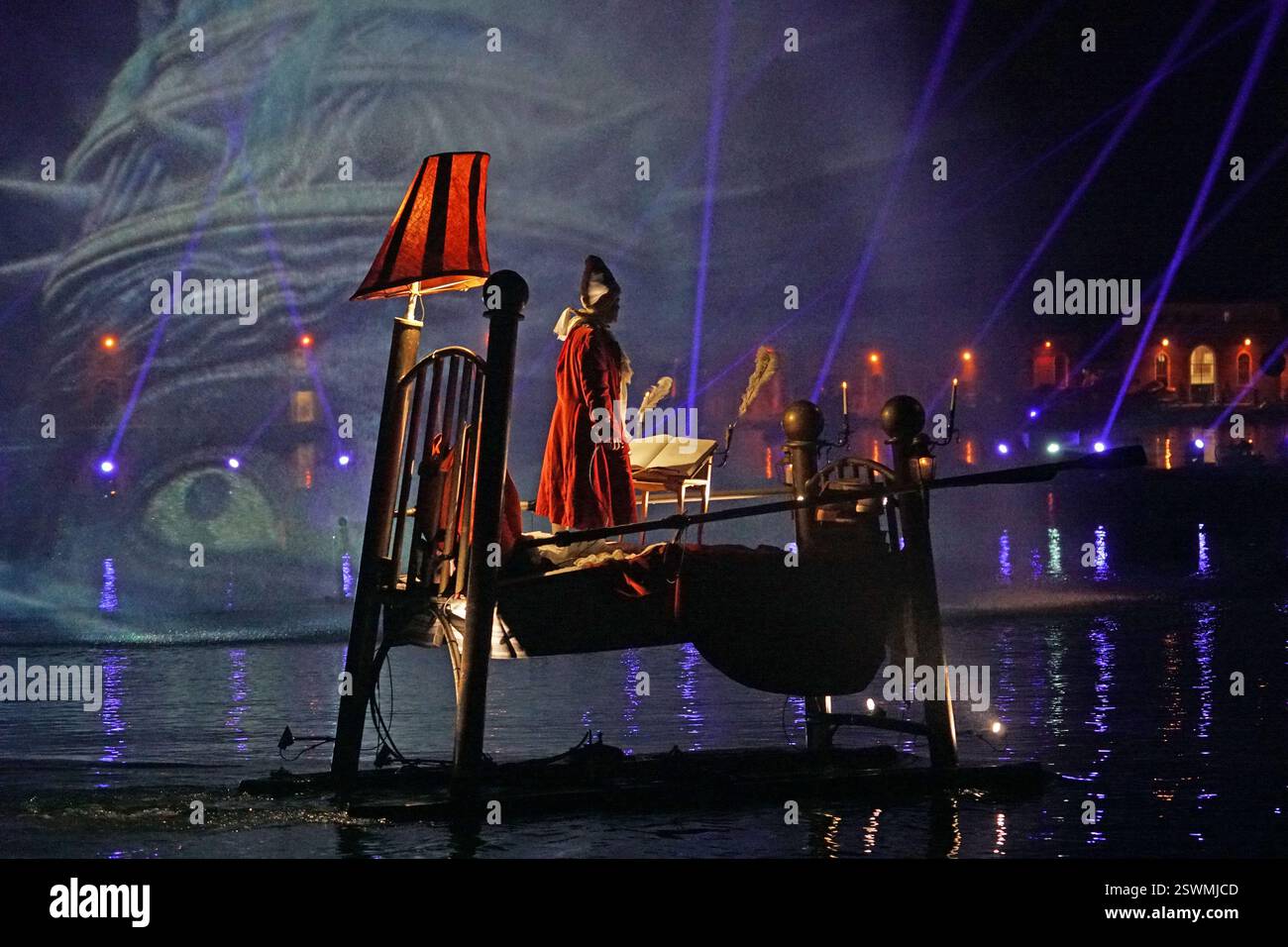 Cast members perform in a show on water titled 'Giacomo. A love story ...