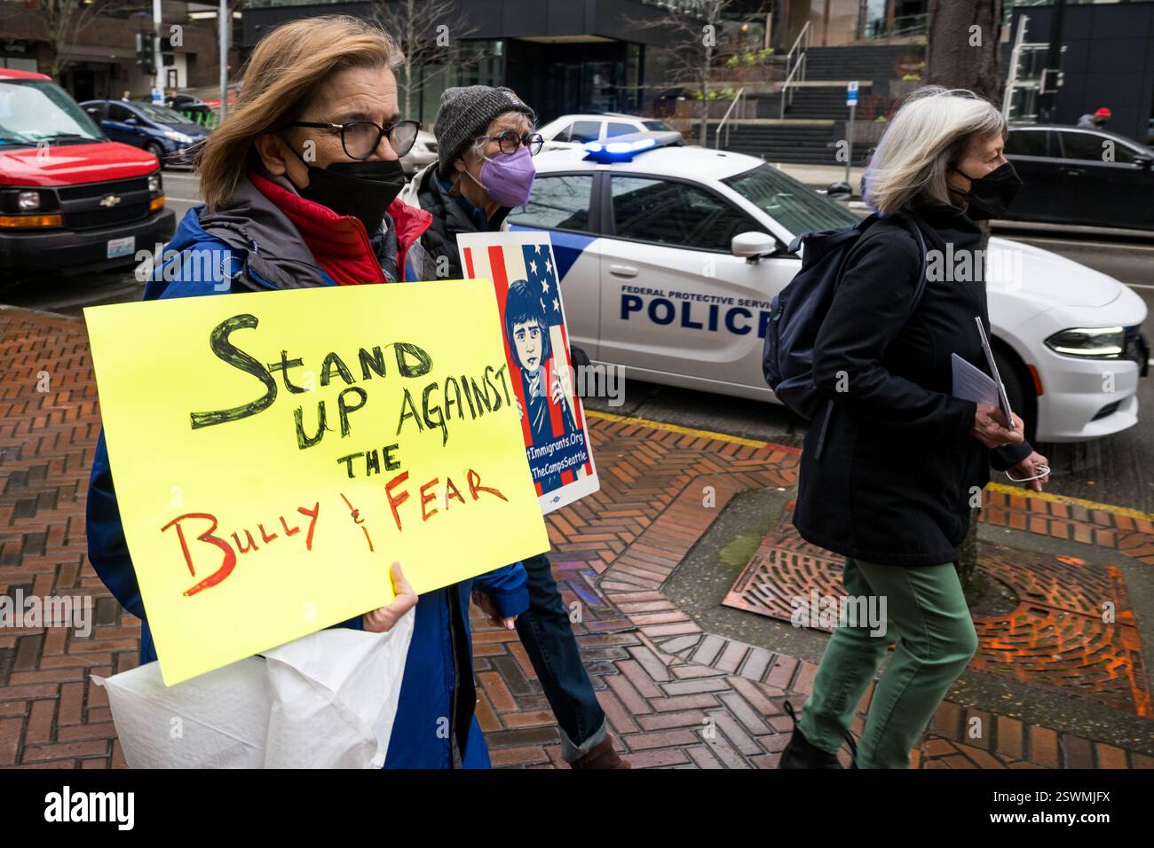 Seattle, USA. 21 Feb 2025. Activists gathered at the Undocumented ...
