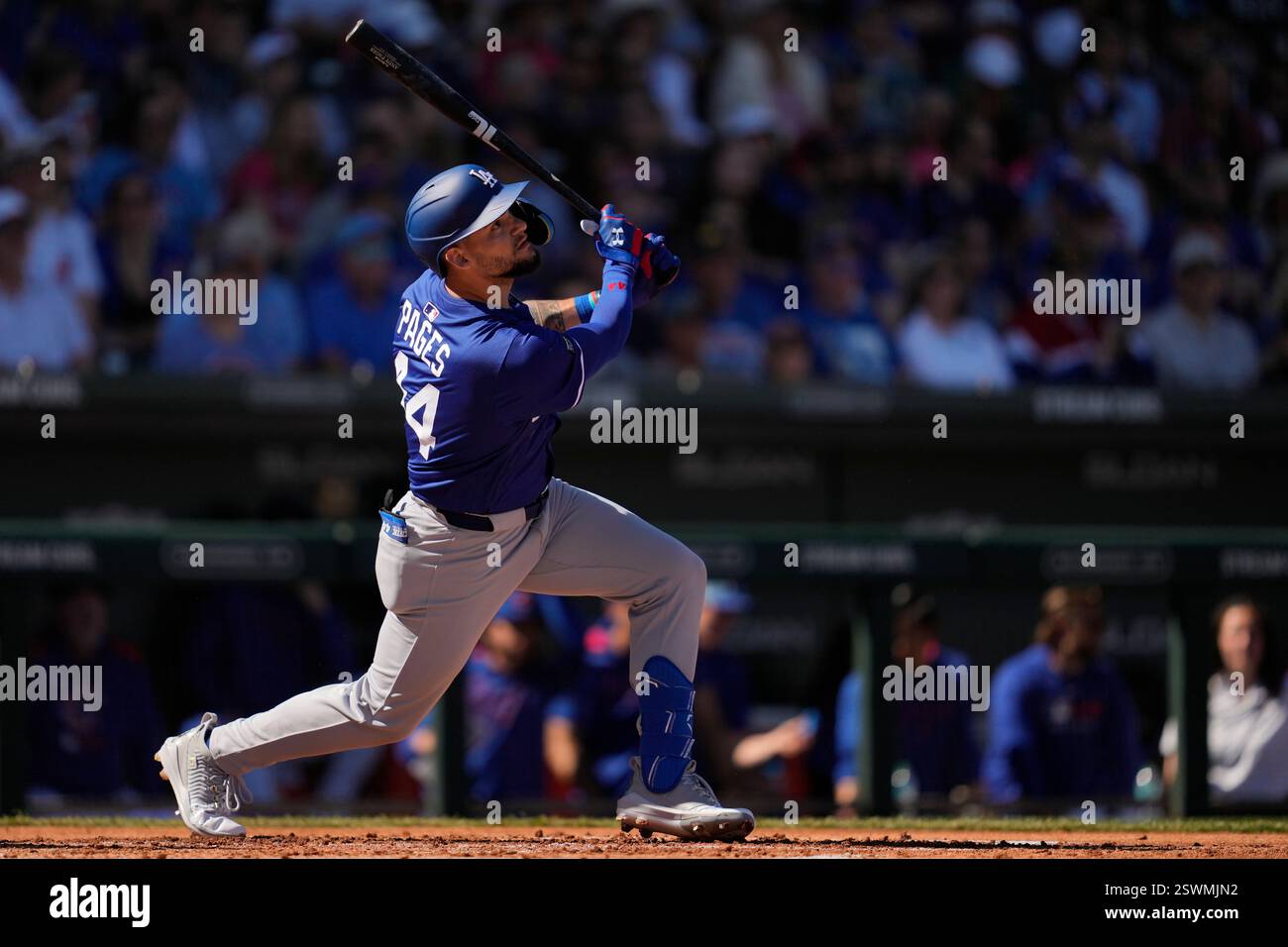 Los Angeles Dodgers' Andy Pages flies out during the second inning of a ...