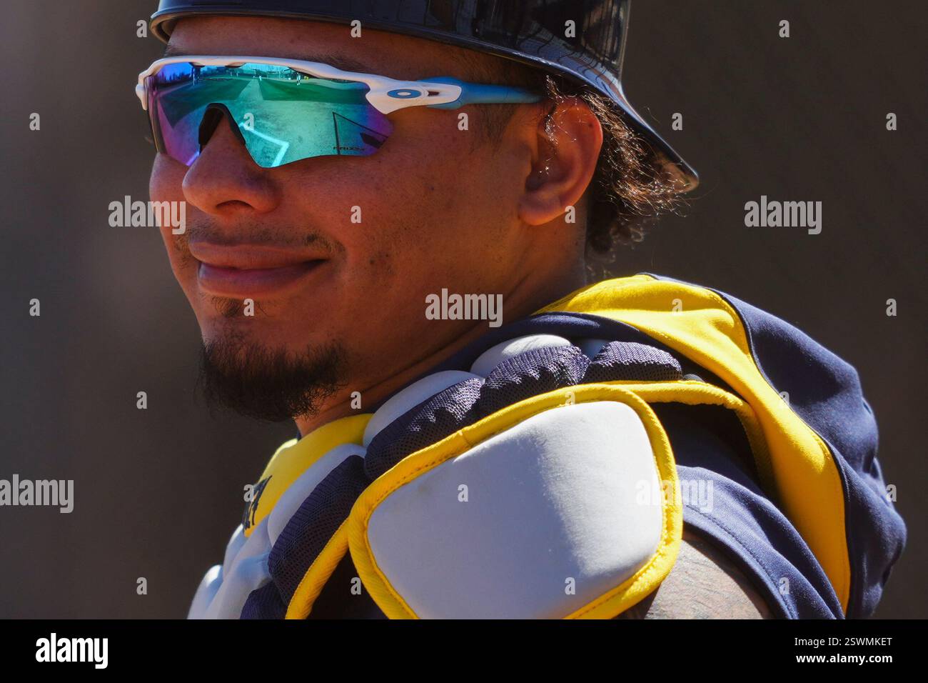 Milwaukee Brewers catcher William Contreras looks on during spring ...