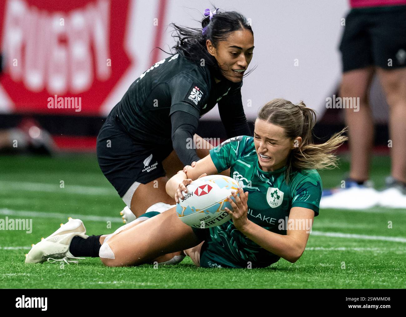 Vancouver, Canada. 21st Feb, 2025. Ireland's Hannah Clarke is stopped ...