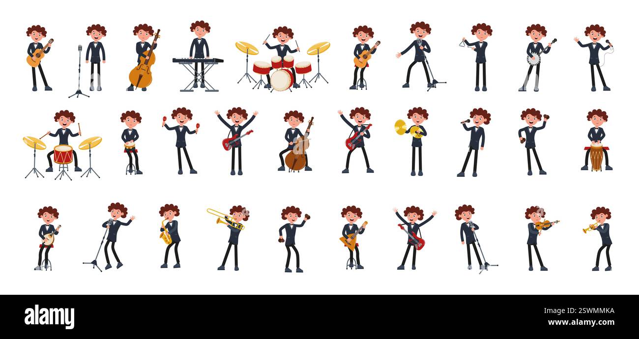 Musicians performing with various instruments in a lively music ...