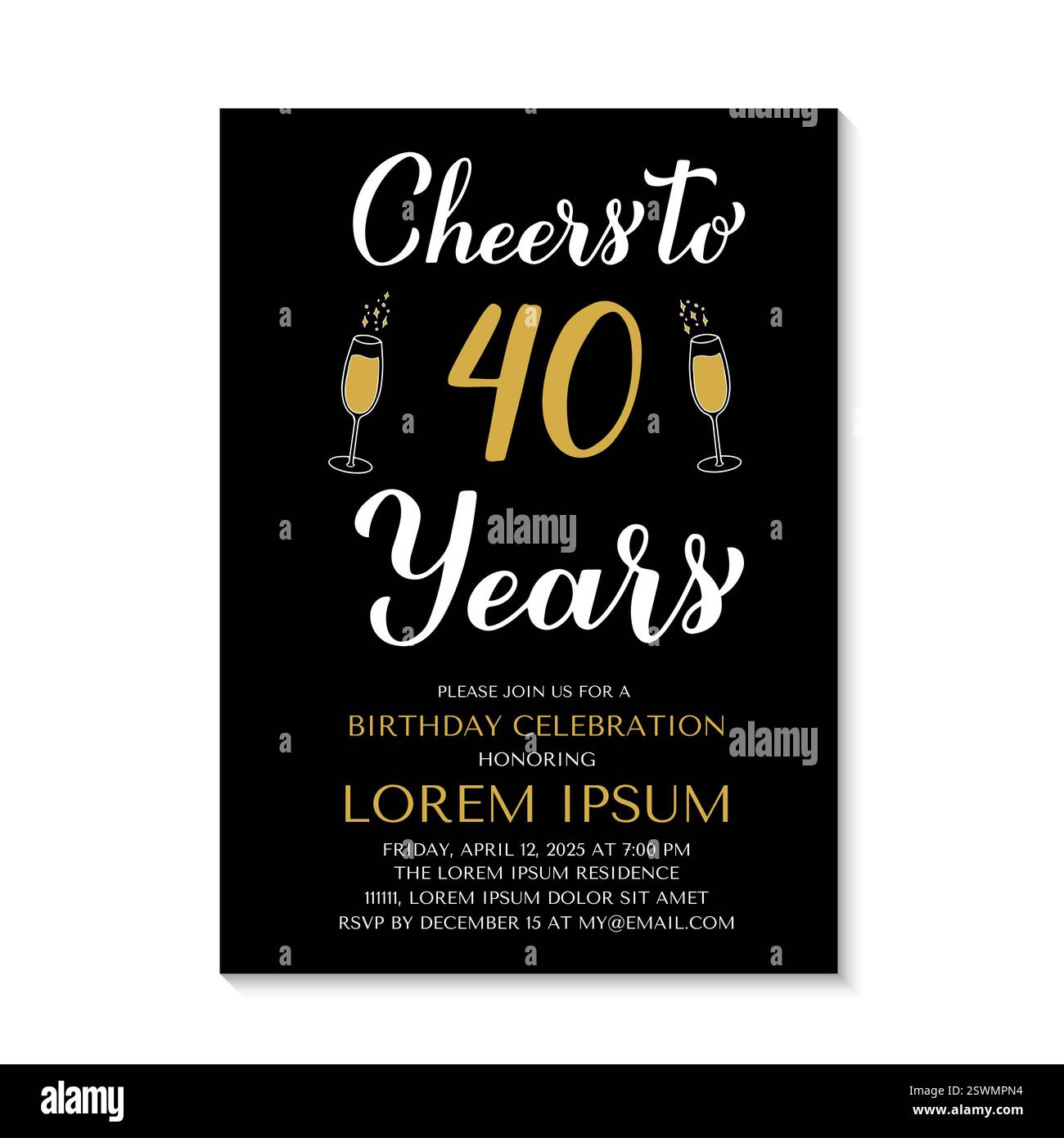 40th Birthday or Anniversary invitation card. Cheers to 40 years ...