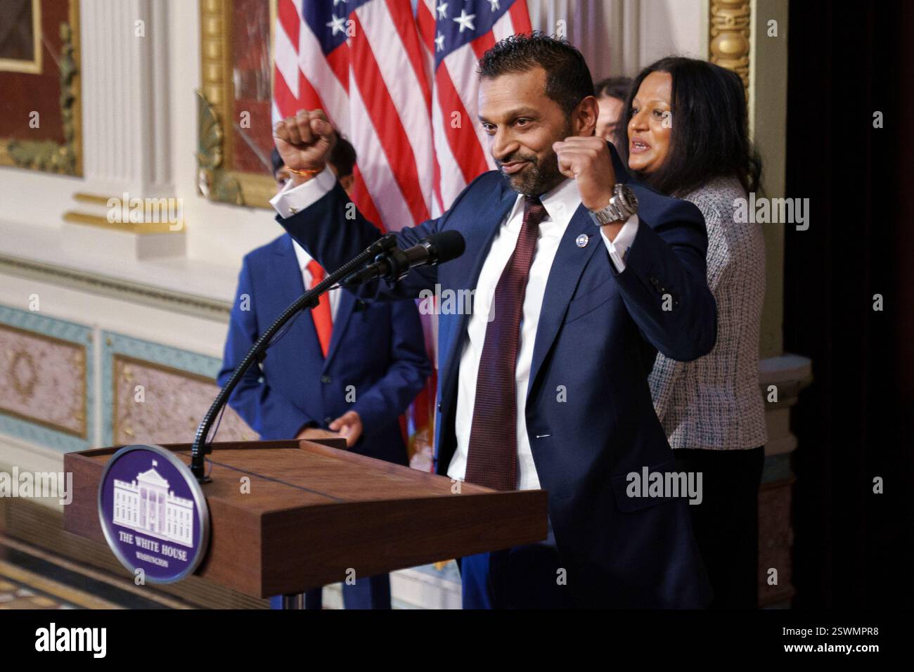 Kash Patel after being sworn in as FBI Director in the Eisenhower ...