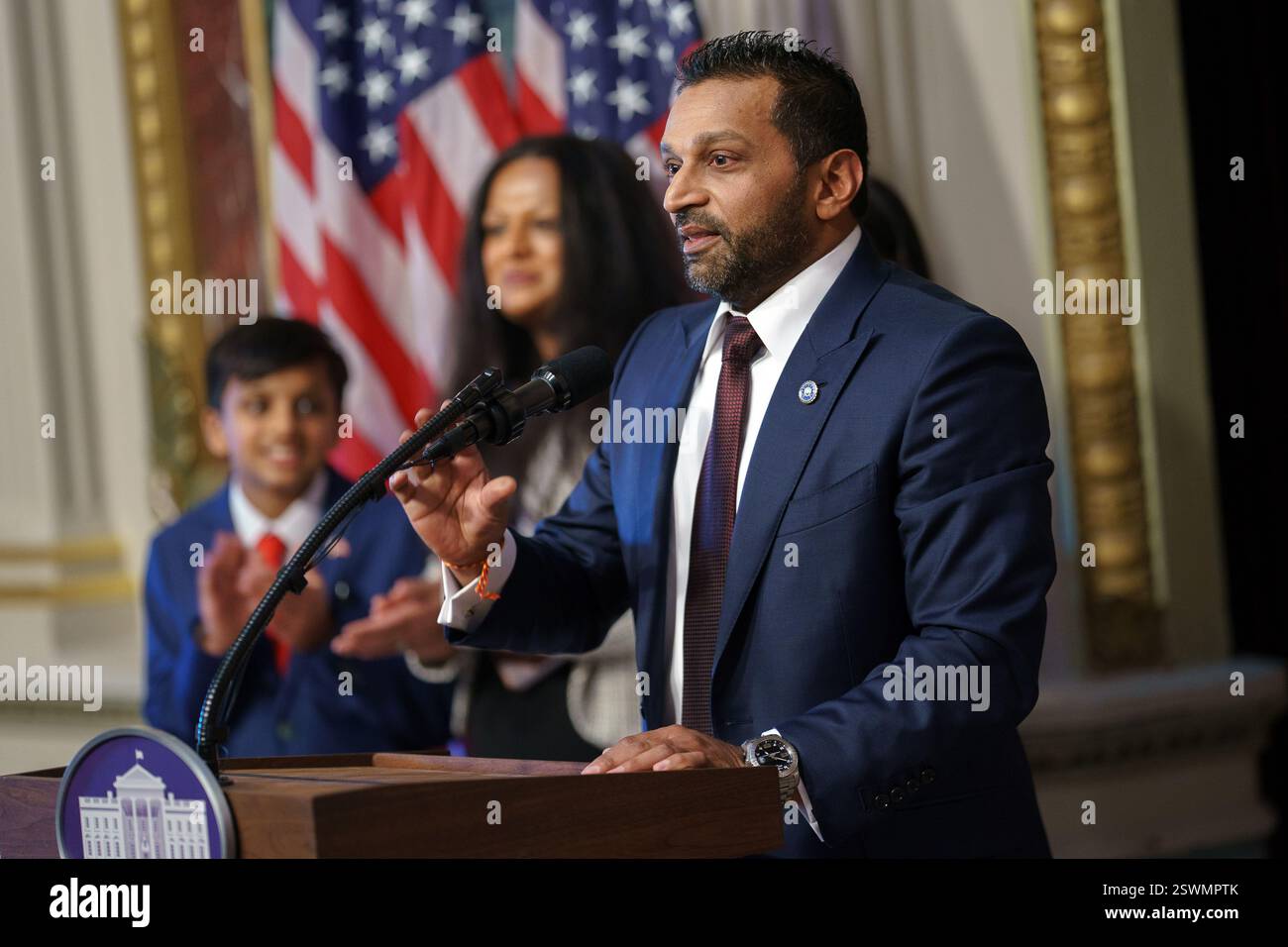 Kash Patel after being sworn in as FBI Director in the Eisenhower ...