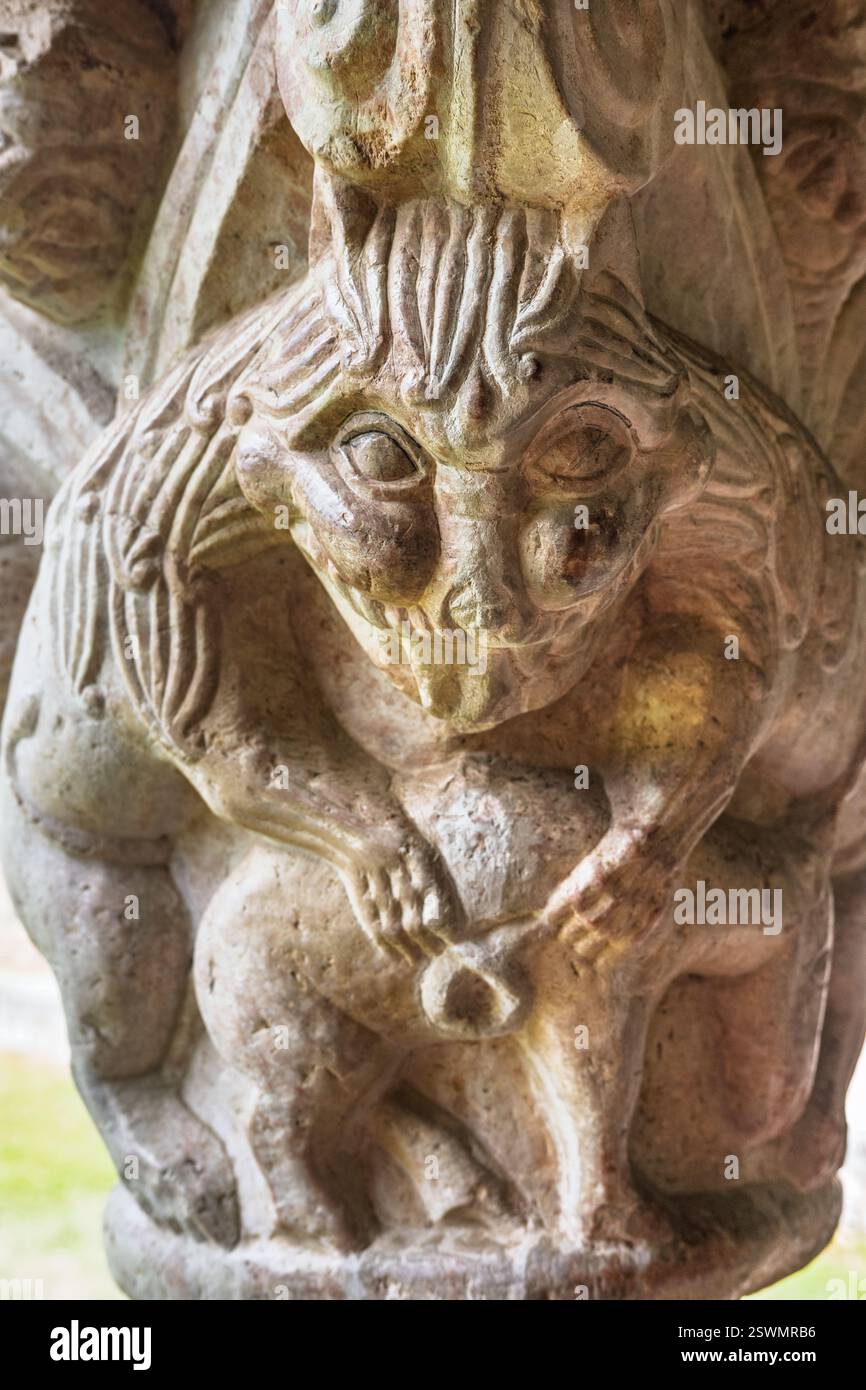 Codalet, France, Aug 22 2022, Romanesque capital from the 12th century ...
