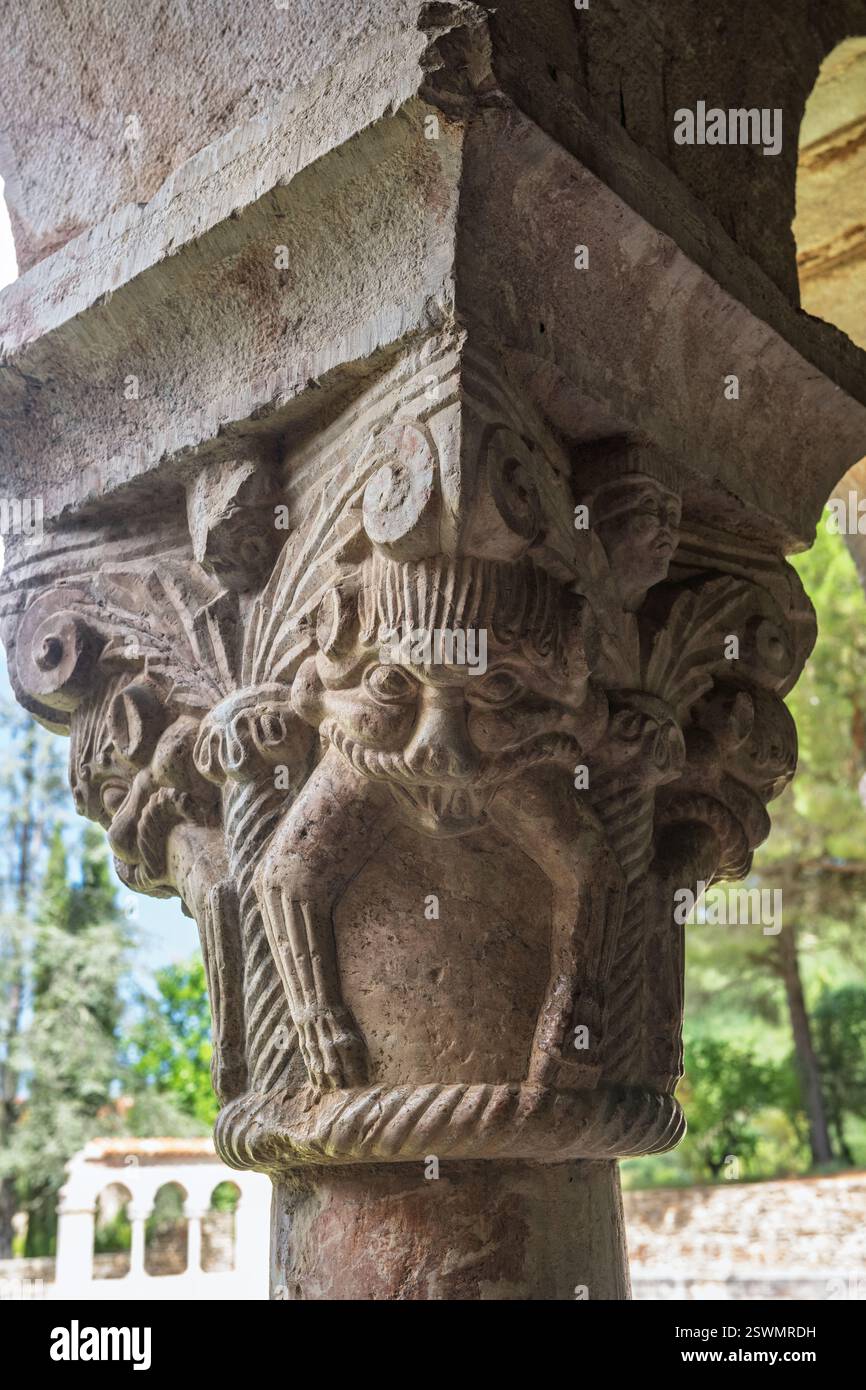 Codalet, France, Aug 22 2022, 12th-century capital at Saint-Michel de ...