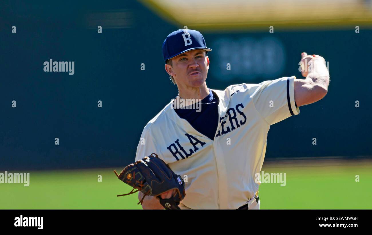 Utah Tech pitcher Dylan Hawkes pitches the ball during an NCAA baseball ...
