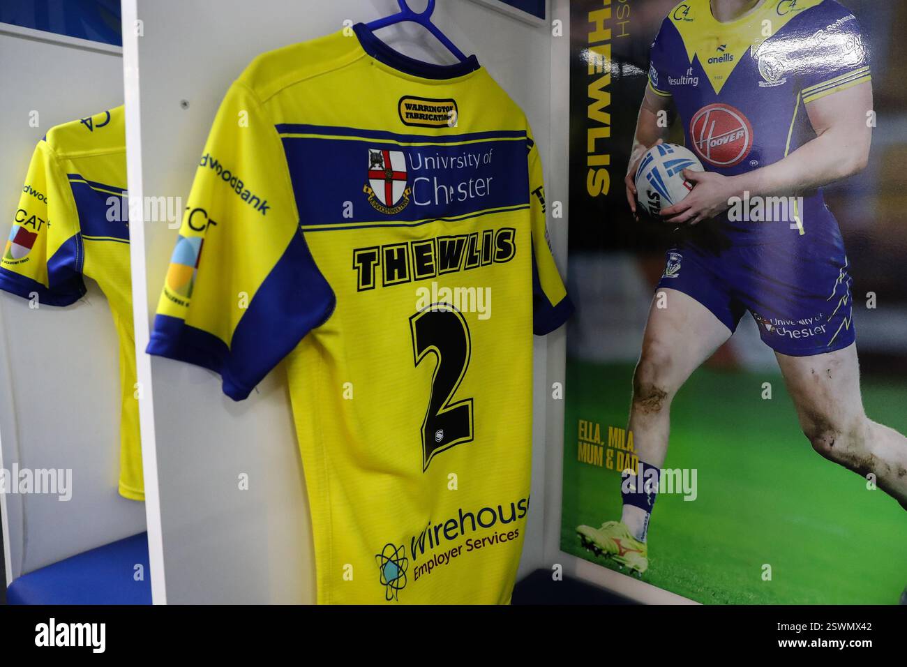 Warrington, UK. 21st Feb, 2025. The shirt of Josh Thewlis of Warrington ...