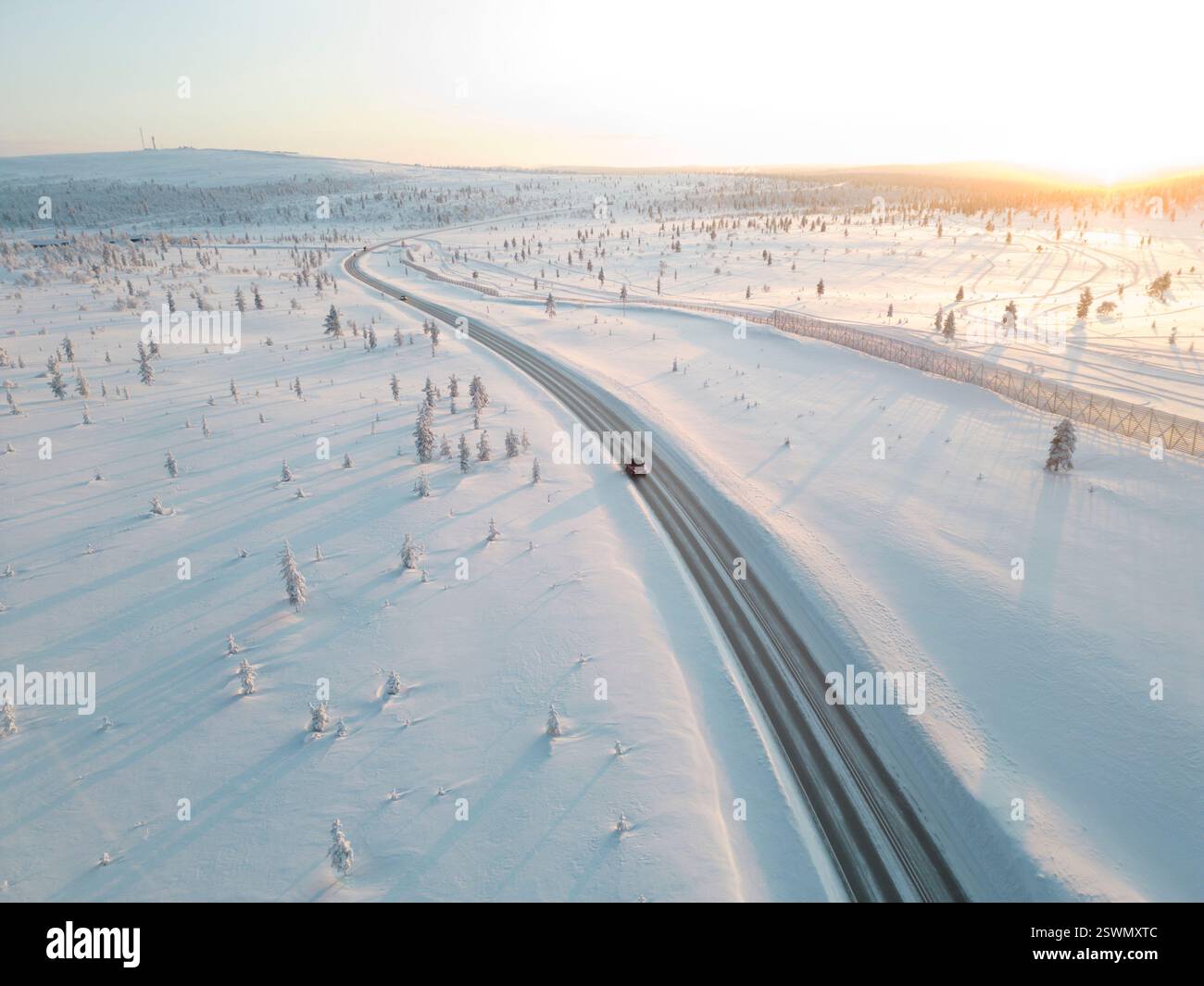 Aerial view of the road between Ivalo and Saariselka, Finland Stock ...