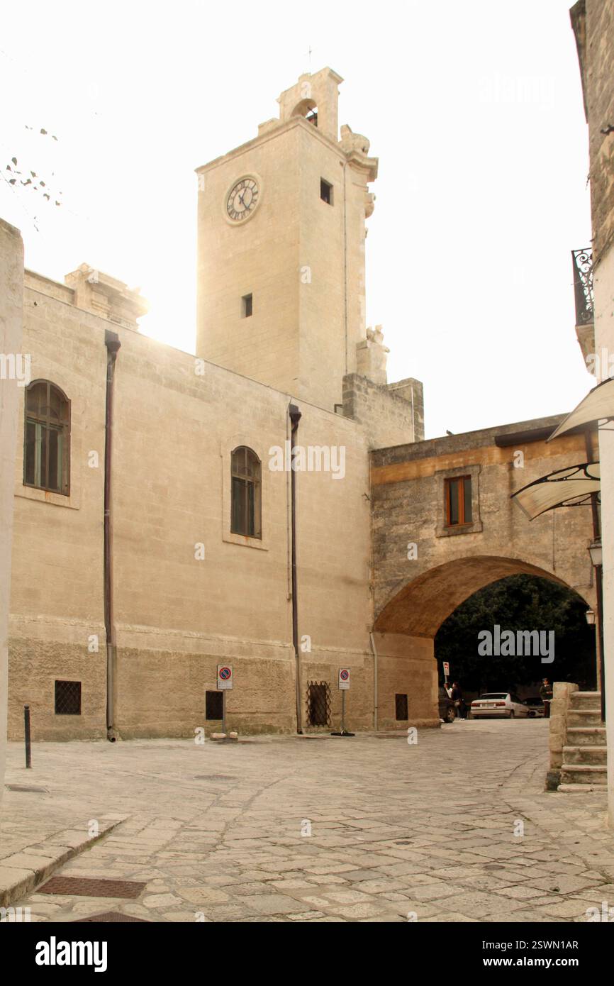 Oria, Italy. The clock tower of the 18th century Cathedral of Saint ...