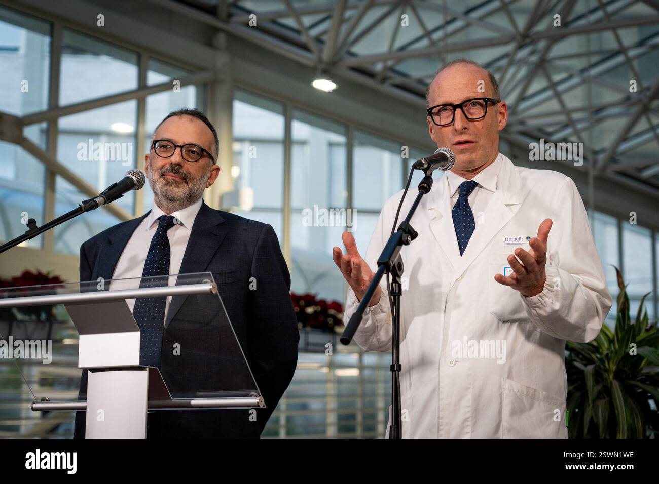 Rome, Italy. 21st Feb, 2025. The surgeon Dr. Sergio Alfieri (R) and the ...