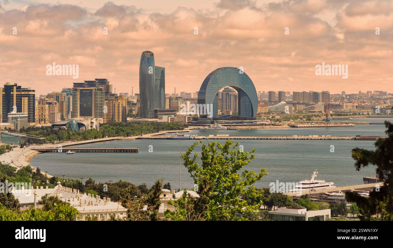 Baku, Azerbaijan - May 6 2024: The Crescent Development Project boasts a striking blend of ...