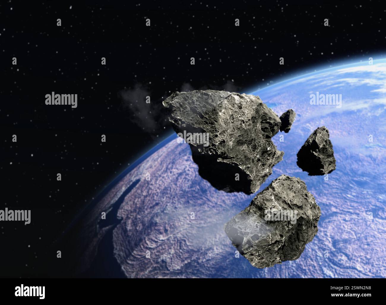 Asteroids approaching Earth, illustration Stock Photo - Alamy