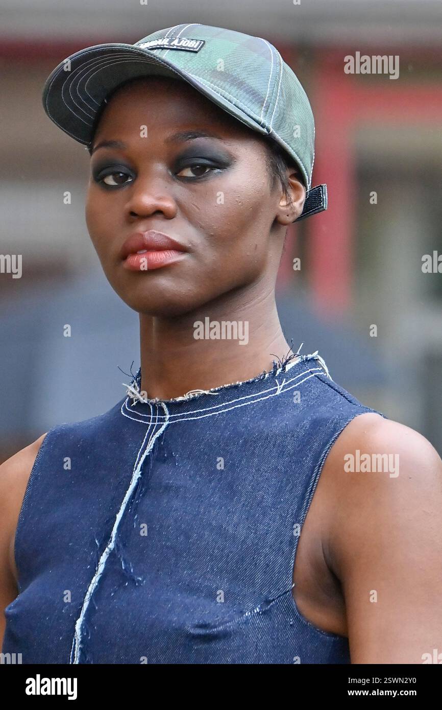 London, UK. 21st Feb, 2025. A model is seen on the runway during the ...