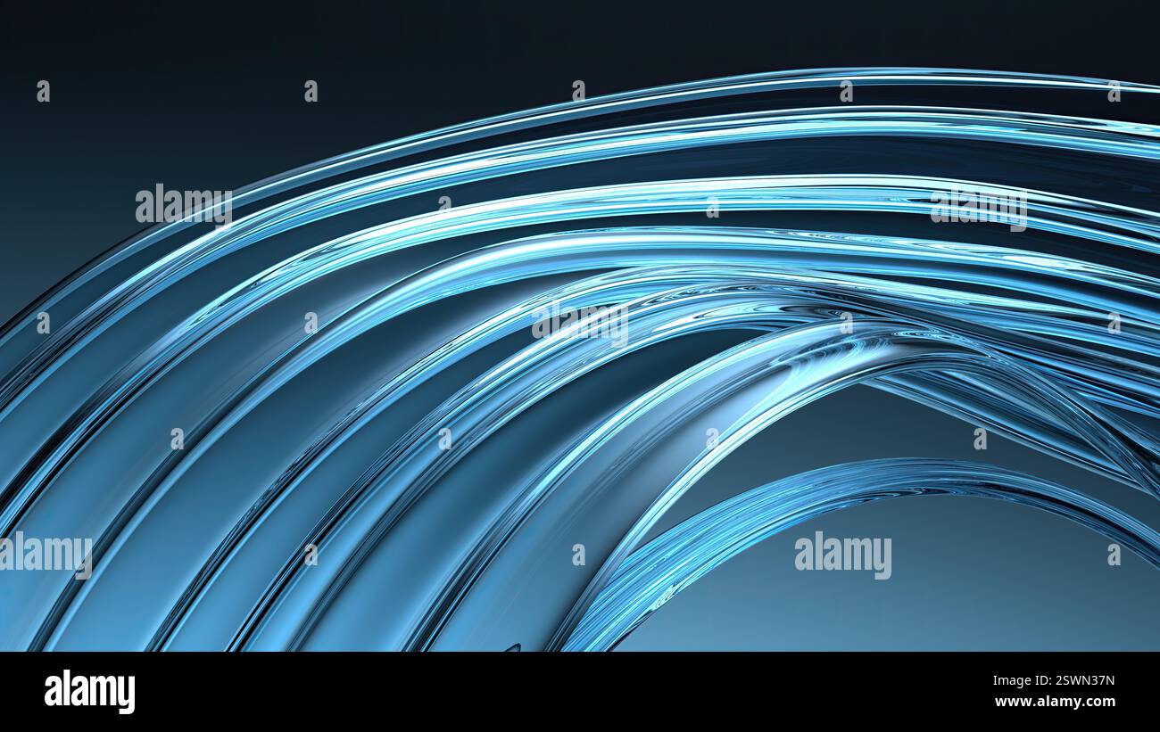 Blue glass undulating board Luxury contemporary art drawn with curves ...