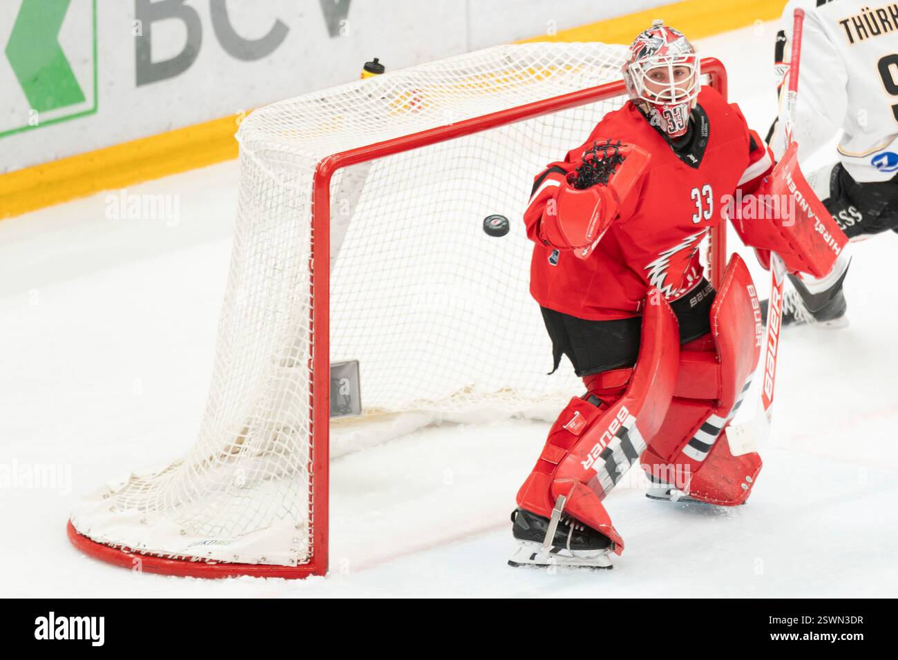 Lausanne, Switzerland. , . Kevin Pasche (goalkeeper) of Lausanne HC #33 ...