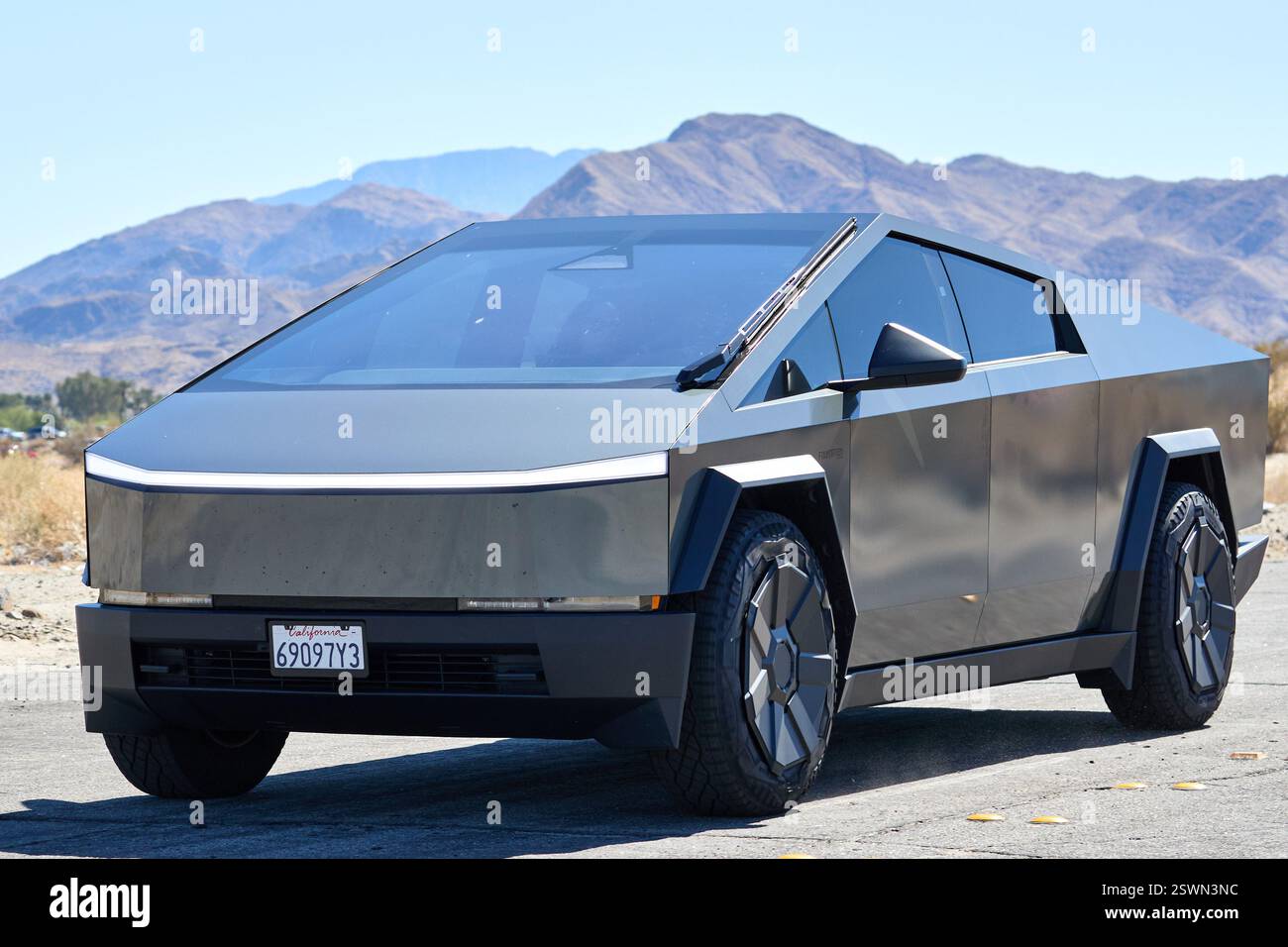 February 21, 2025, Palm Springs, California, USA: A Tesla Cybertruck ...