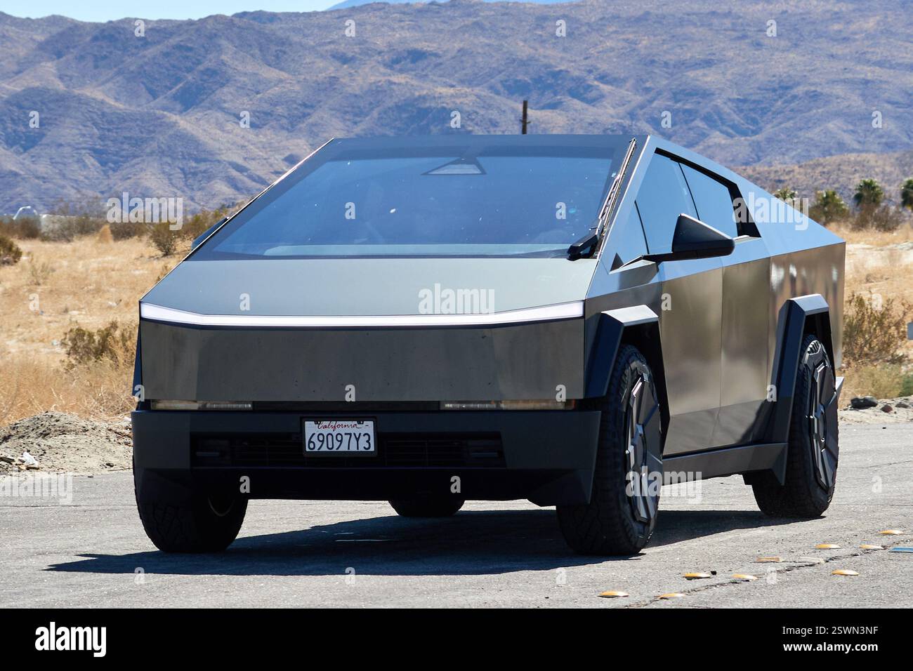February 21, 2025, Palm Springs, California, USA: A Tesla Cybertruck ...