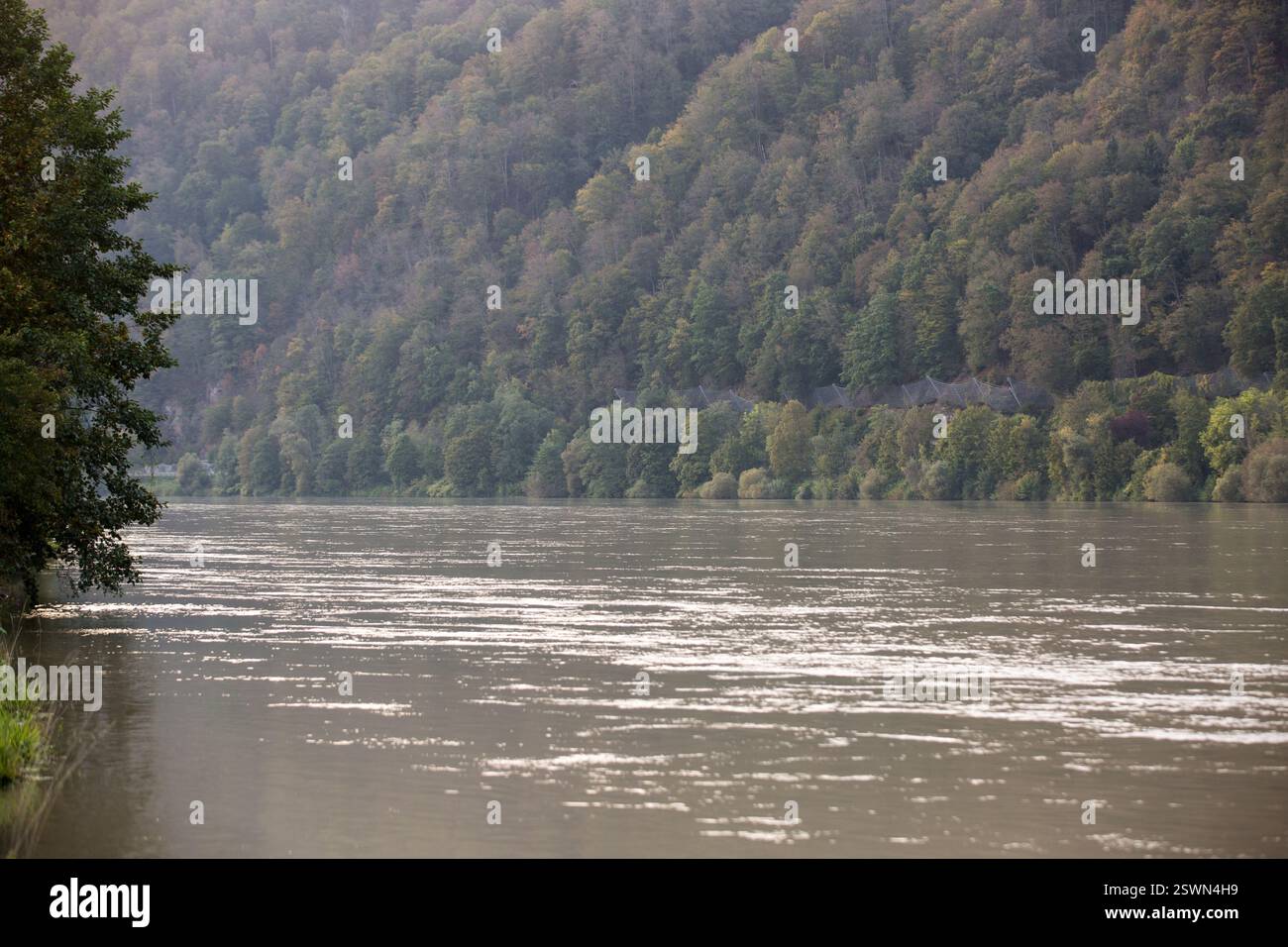 High level of the Danube river in Esternberg. The source of the Danube ...