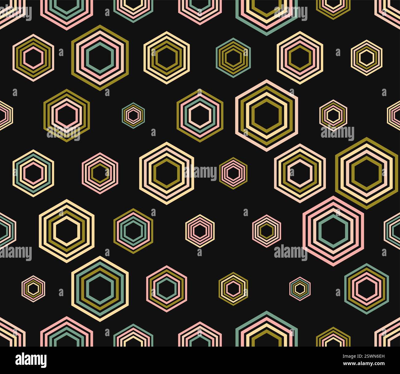 Tileable hexagon background. Multicolored geometric elements of varied size. Stacked hexagon ...