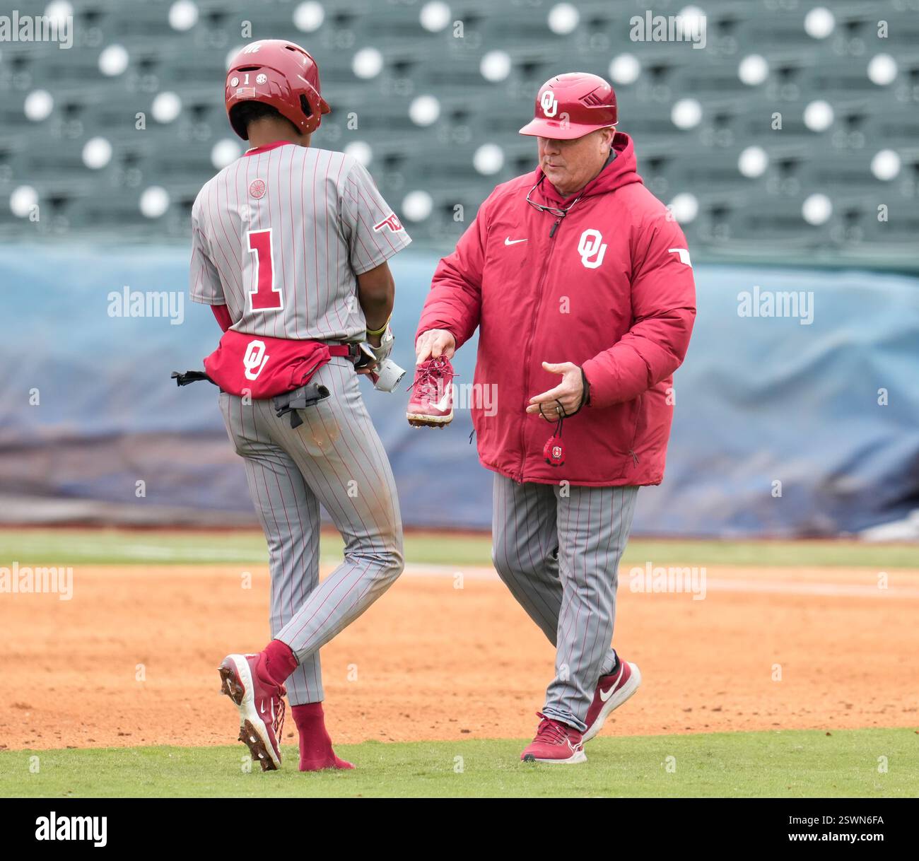 Round Rock, Texas, USA. 21st Feb, 2025. Oklahoma head coach SKIP ...