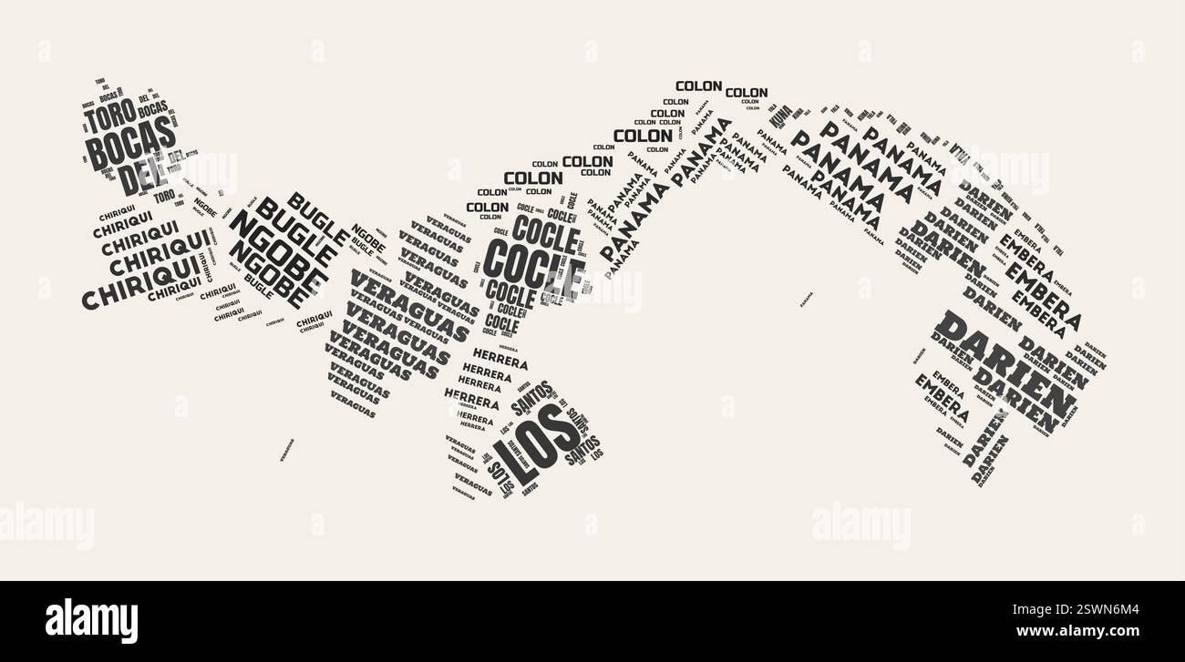 Panama Word Cloud. Country with regions division. Panama typographic ...