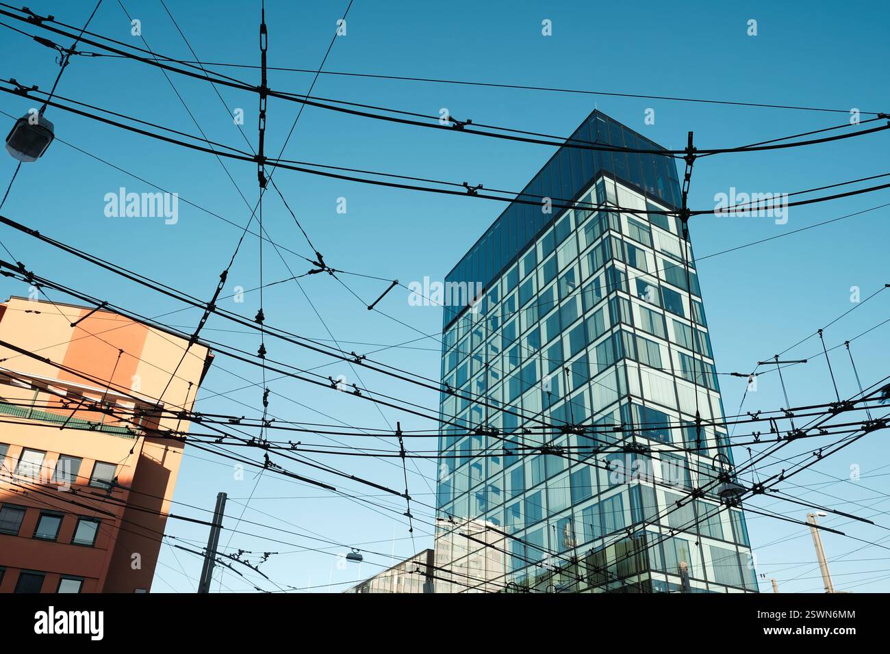 Architectural background with office building facade near the central ...
