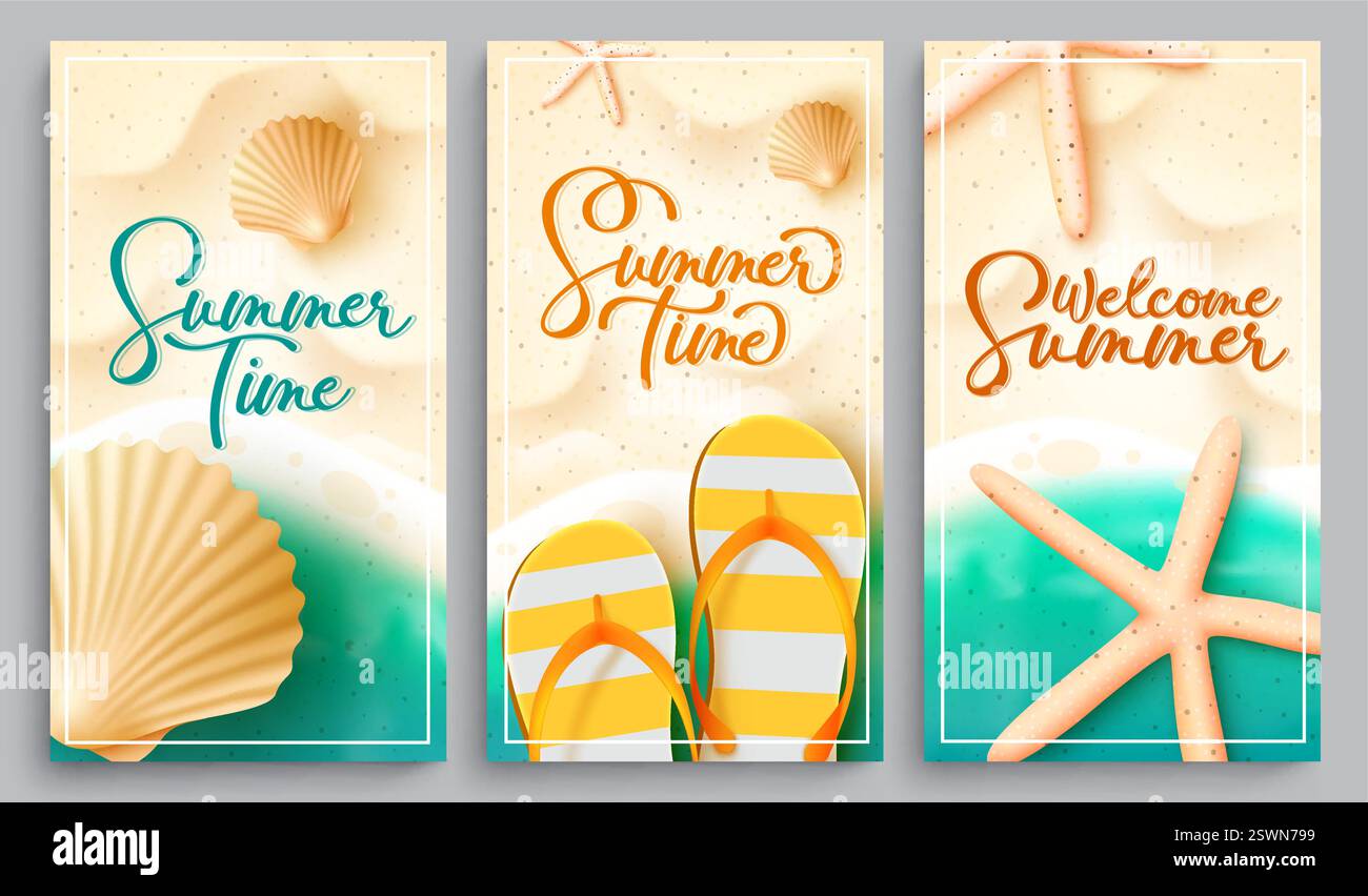 Summer time vector poster set design. Welcome summer time text in ...