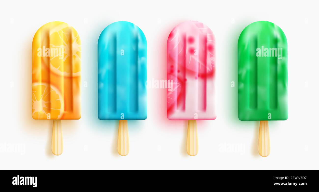Popsicles vector set design. Popsicle desserts with orange, strawberry ...