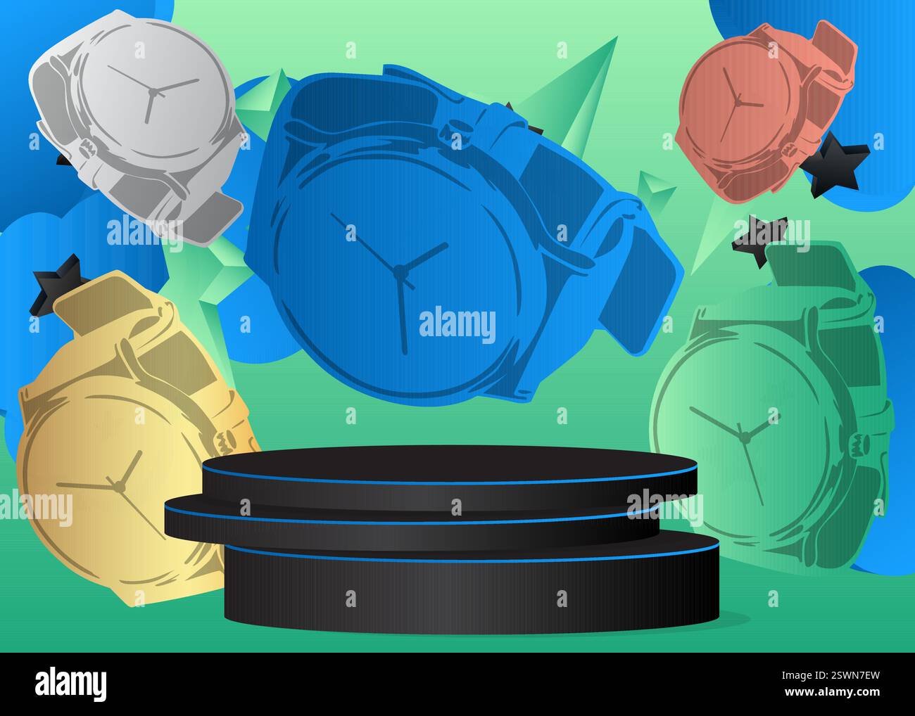 Mockup product display with wristwatch. Vector cylinder pedestal podium ...