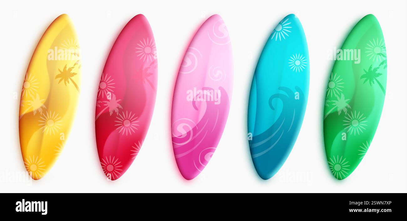 Summer surfboard vector set design. Surf boards element in colorful ...