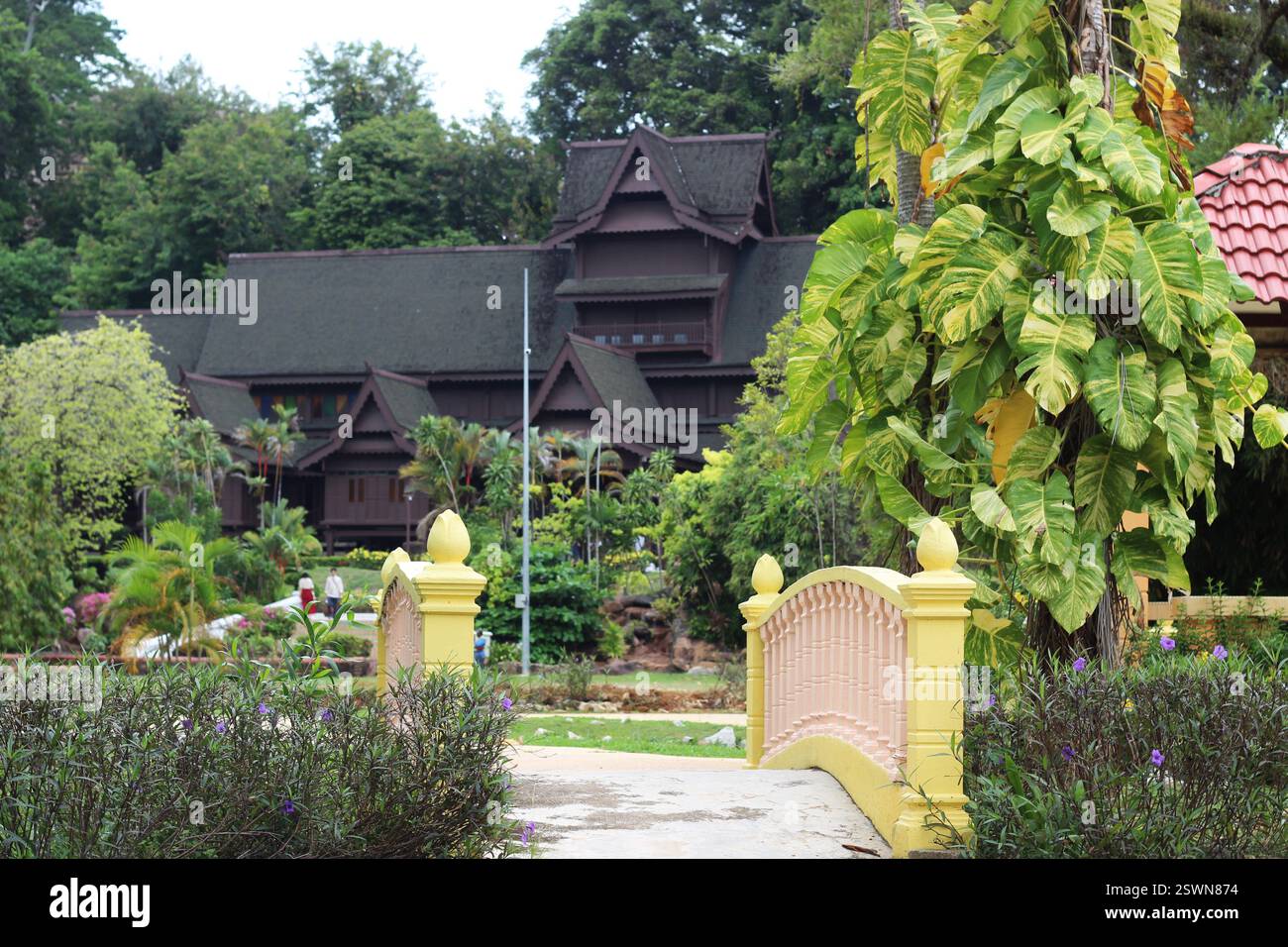 A picturesque bridge in the botanical gardens of the Malacca Sultanate ...