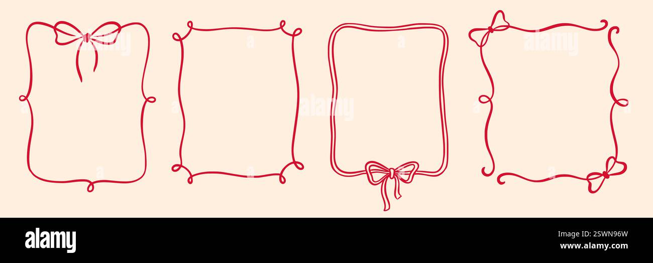 Bow frame ribbon border vintage hand drawn set. Hand drawn doodle ...