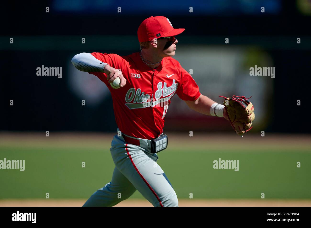 Ohio State Buckeyes shortstop Marc Stephens (11) throws to first base ...
