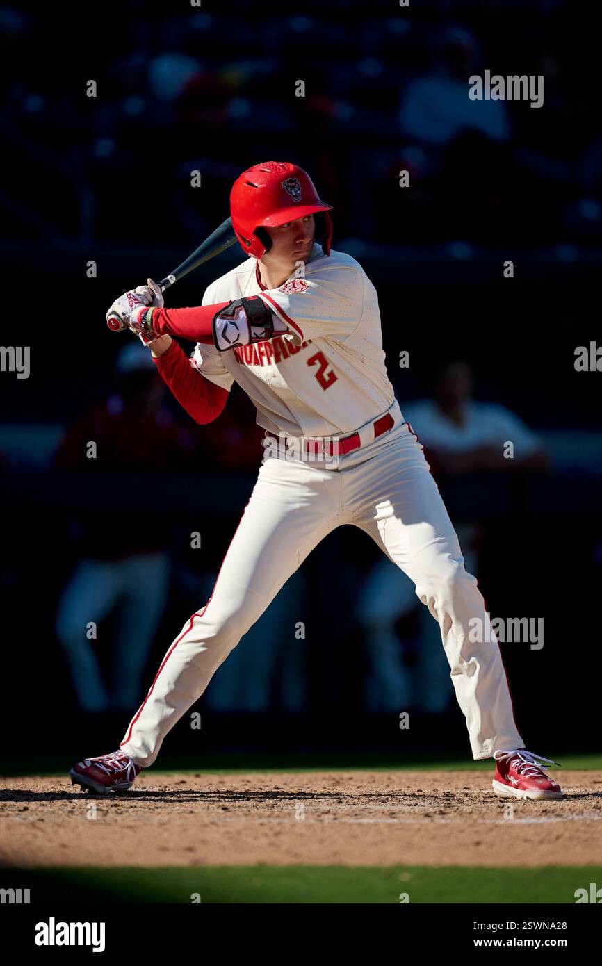 NC State Wolfpack Brayden Fraasman (2) at bat during an NCAA baseball ...