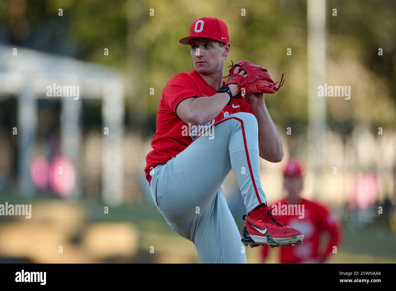 Ohio State Buckeyes pitcher Luke Carrell (25) during an NCAA baseball game against the NC State ...