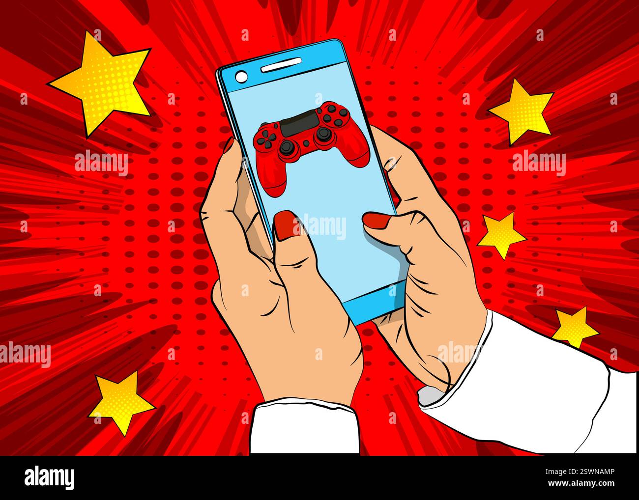 Cartoon Smartphone, comic book Telephone with Gaming controller. Retro ...