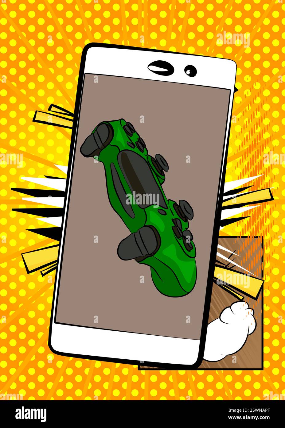 Cartoon Smartphone, comic book Telephone with Gaming controller. Retro ...